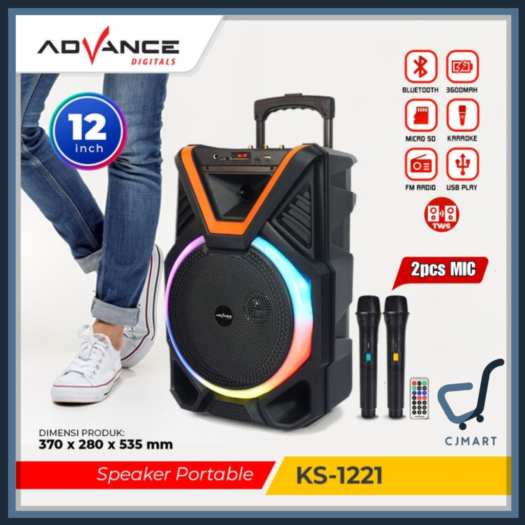Jual Speaker Advance KS-1221 Wireless Bluetooth Portable 12 Inch Free Mic | Shopee Indonesia