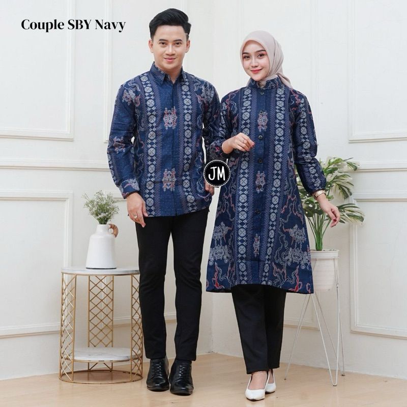 Jual Batik Tunik Couple Modern Set Pakaian Couple Kemeja Batik Pria Lengan Panjang Baju Batik ...