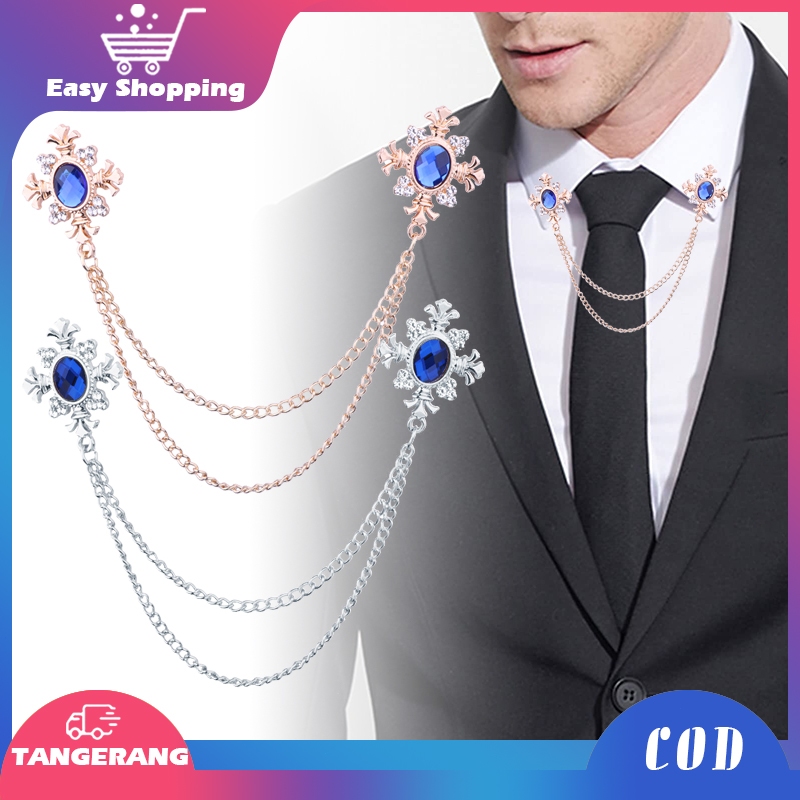 Jual 1set Pin Bros Kerah Kemeja Rantai Rumbai Lapel Pin Bros Jas Rantai ...