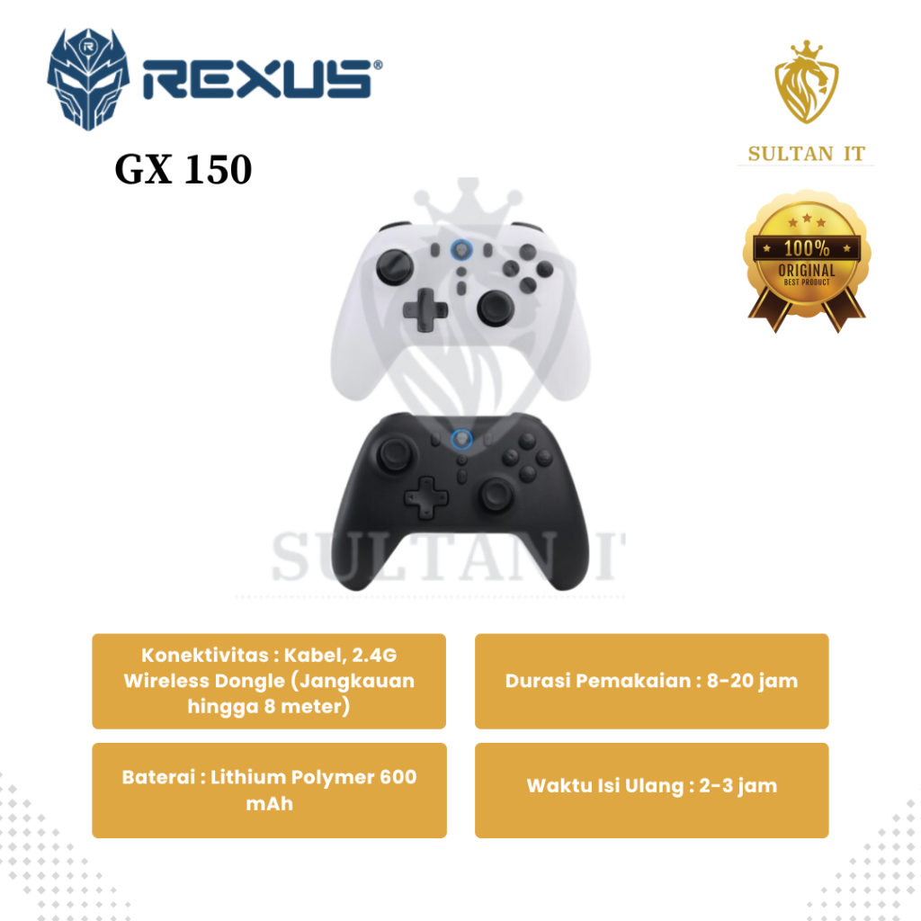 Jual REXUS GAMEPAD WIRELESS ASTA GX-150 WHITE BLACK | Shopee Indonesia
