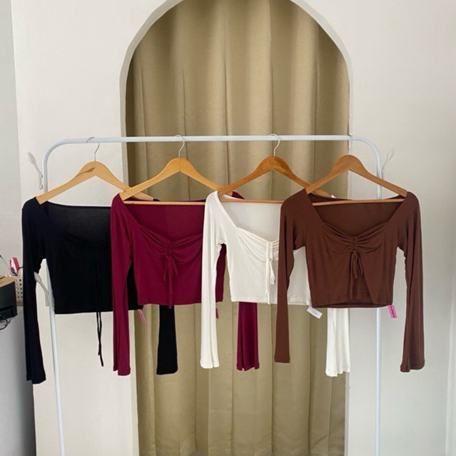Jual CROP TOP LENGAN PANJANG TALI SERUT DEPAN | Shopee Indonesia