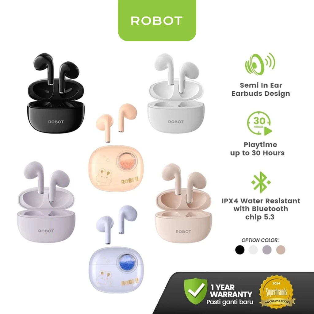 Jual ROBOT TWS Flybuds T10S Semi In Ear Wireless Earbuds Bluetooth 5.3 ...