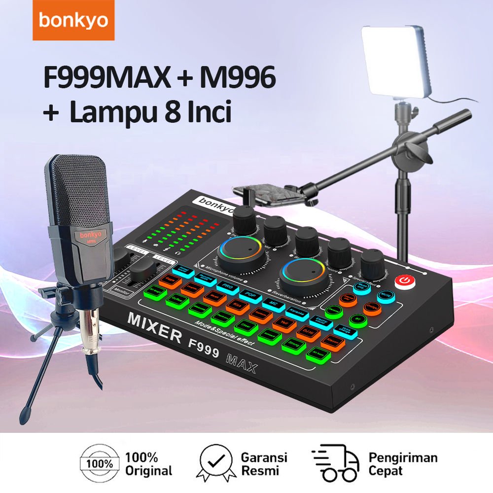 Jual Bonkyo F999MAX sound card + M996 microphone + 6-8 inch fill light ...