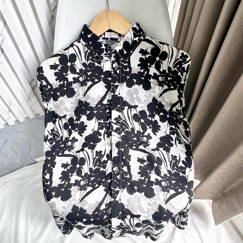 Jual Pattern Shirt / Oversized Pattern Shirt / Flower Black-Grey ...