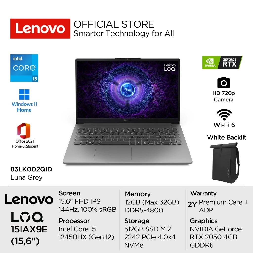 Jual Lenovo LOQ Gaming 15IAX9E 2QID Intel Core i5 12450HX 12GB 512GB ...