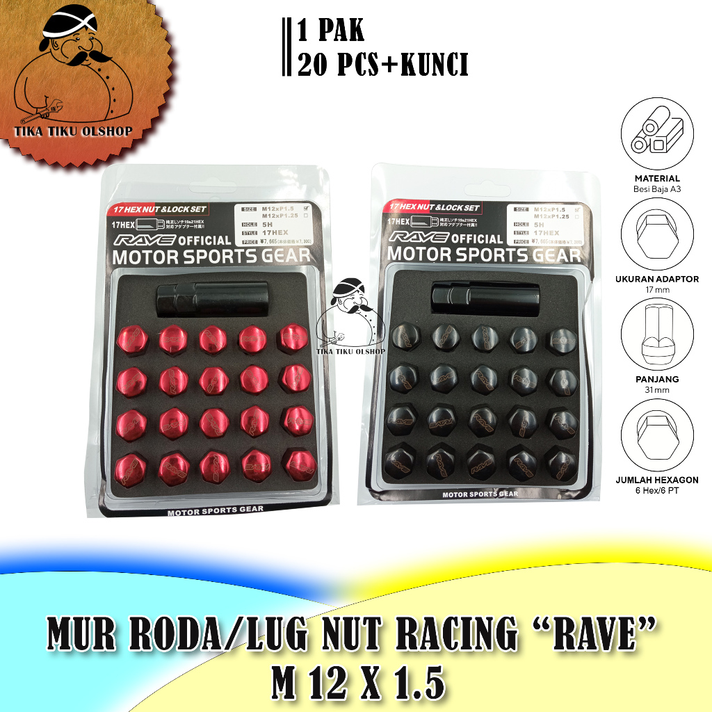 Jual [20 PCS] Lugnut Racing/Mur Roda Velg Mobil Racing M12 x 1.5/1.25 ...