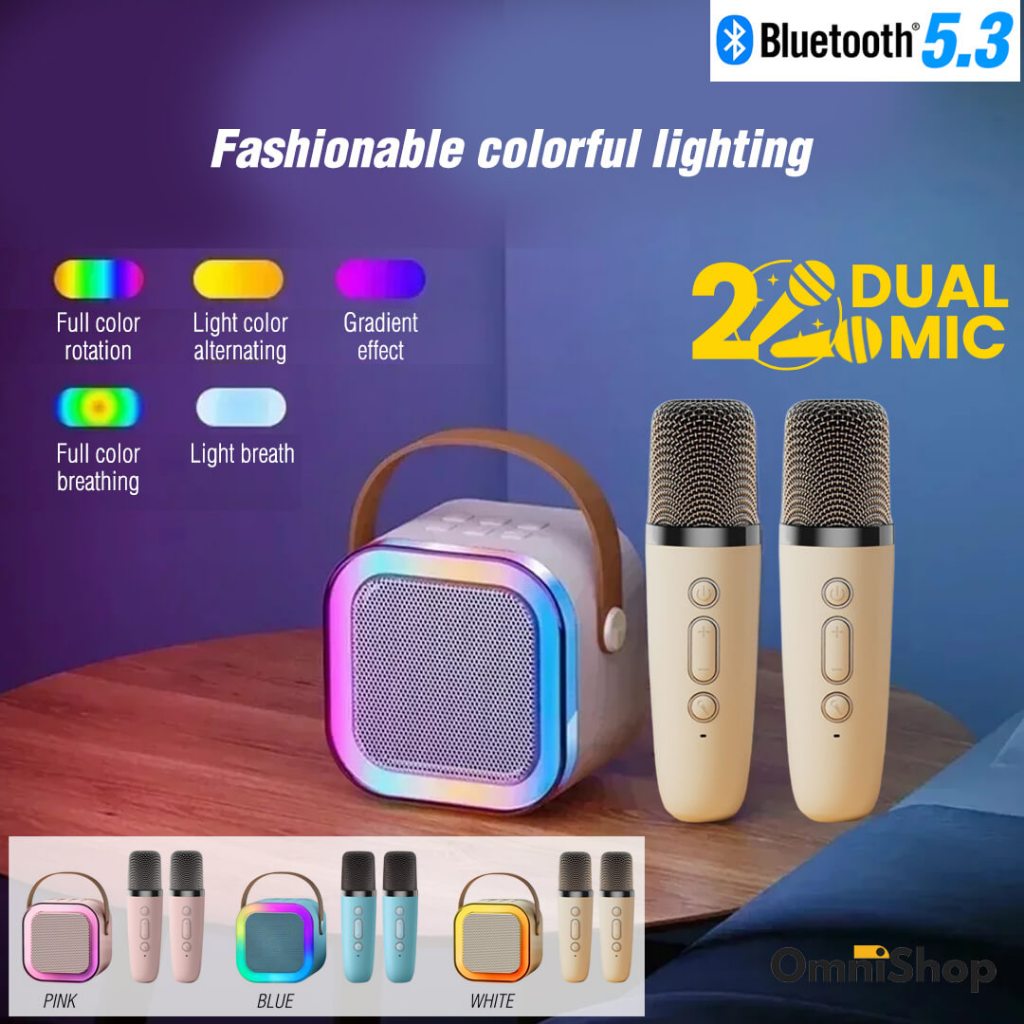 Jual Bluetooth Speaker & Microphone Portable for Karaoke Mini RGB Light ...
