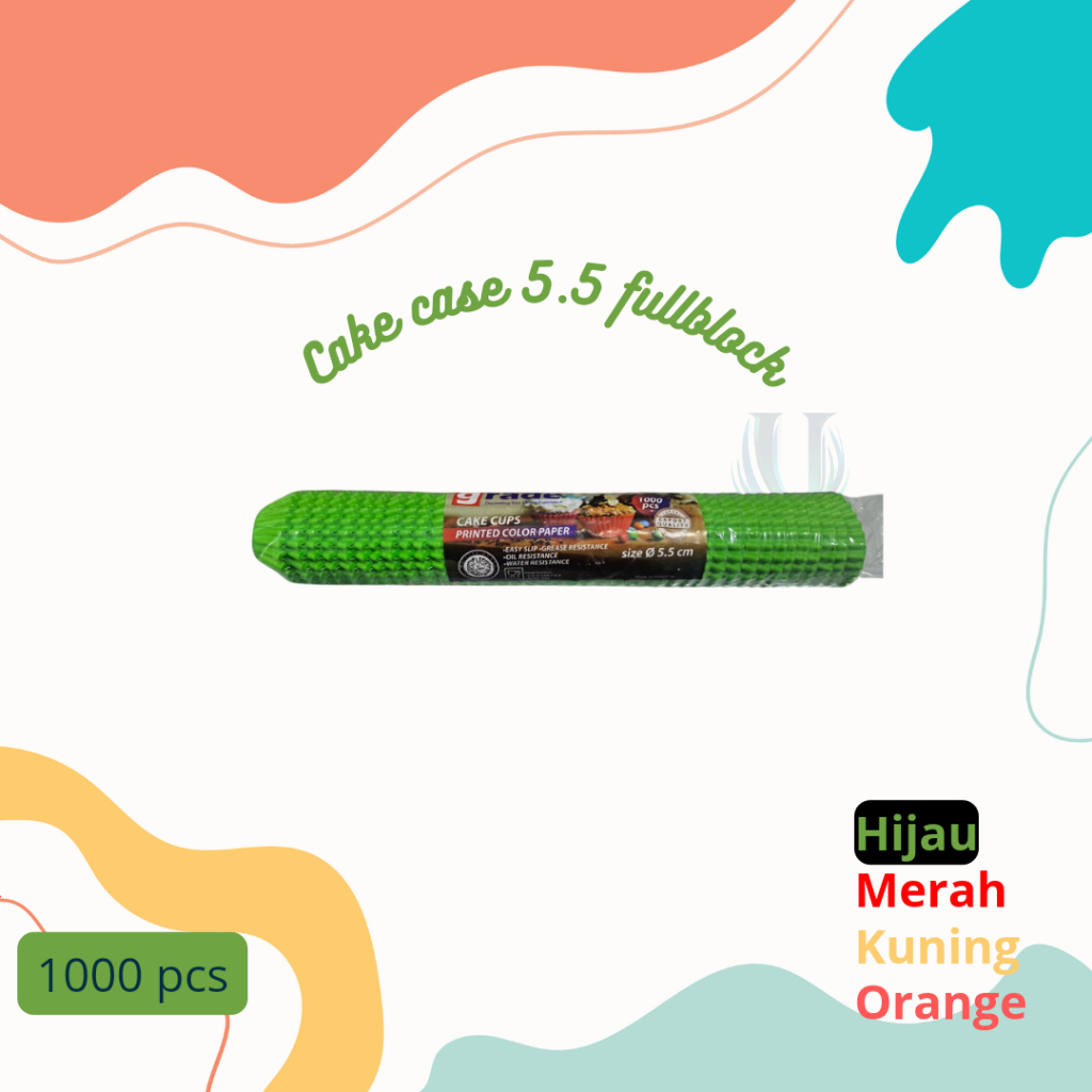 Jual cake case cup cake 5,5 warna merah hijau orange kuning fullblock ...