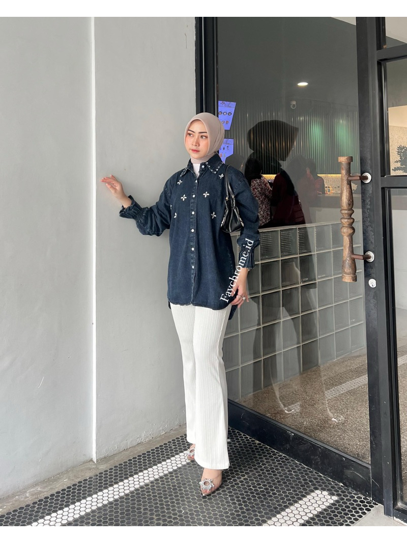 Jual Raline Kemeja Jeans Wanita Atasan Jeans Payet Lengan Panjang ...