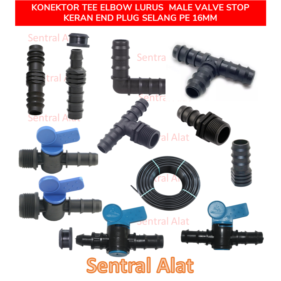 Jual KONEKTOR TEE ELBOW LURUS OFTAKE MALE FEMALE END PLUG SELANG 16MM ...