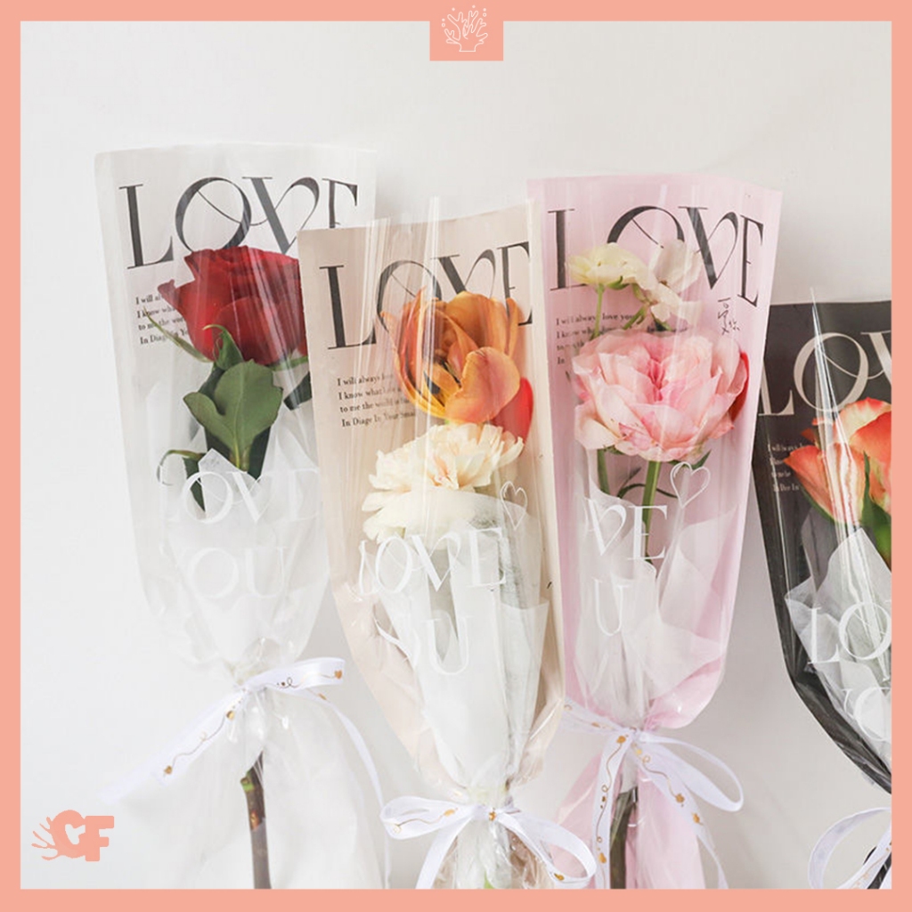 Jual Plastik Single Wrapping Motif LOVE Flower Wrapping Plastic Single ...