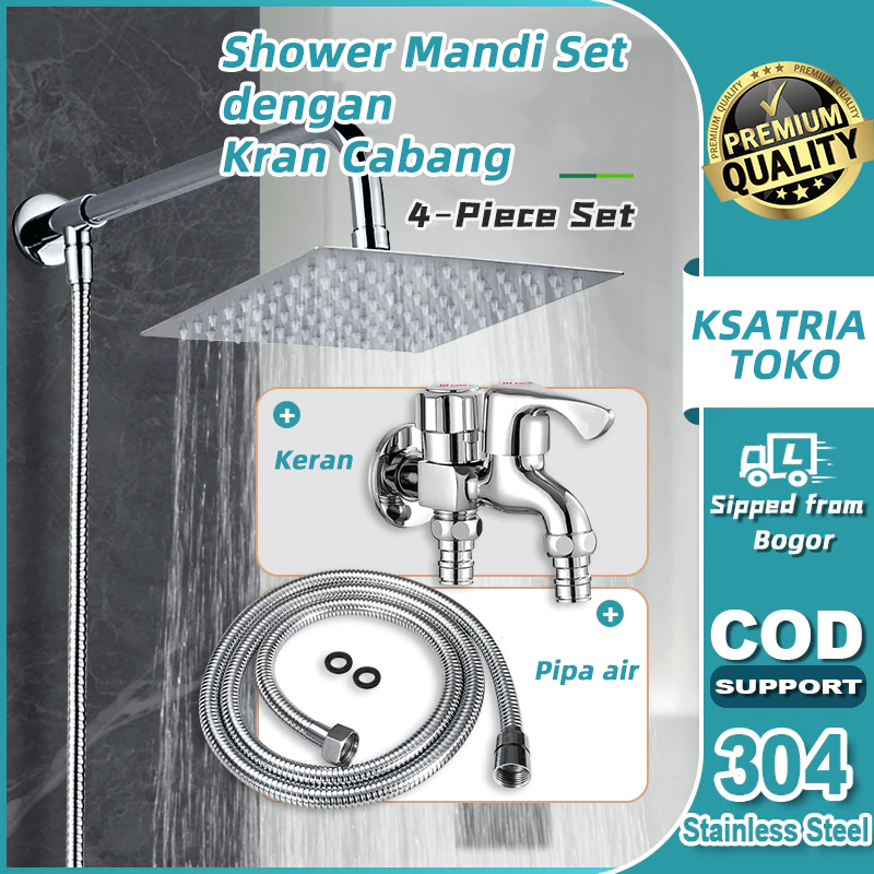 Jual Paket Shower Head Shower Kamar Mandi Full Set Kran Cabang Shower 304 Stainless Steel ...