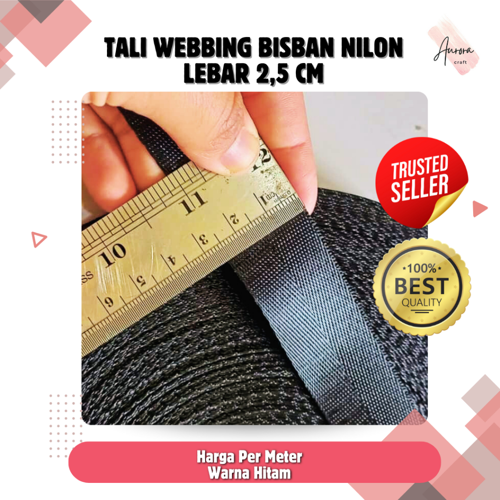 Jual (PER METER) TALI WEBBING NILON HALUS LICIN UKURAN 2,5 CM - HITAM ...