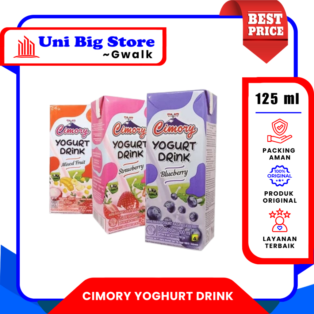 Jual CIMORY YOGHURT DRINK STAWBERRY - BLUEBERRY - MIXED FRUIT - 125 ml | Shopee Indonesia