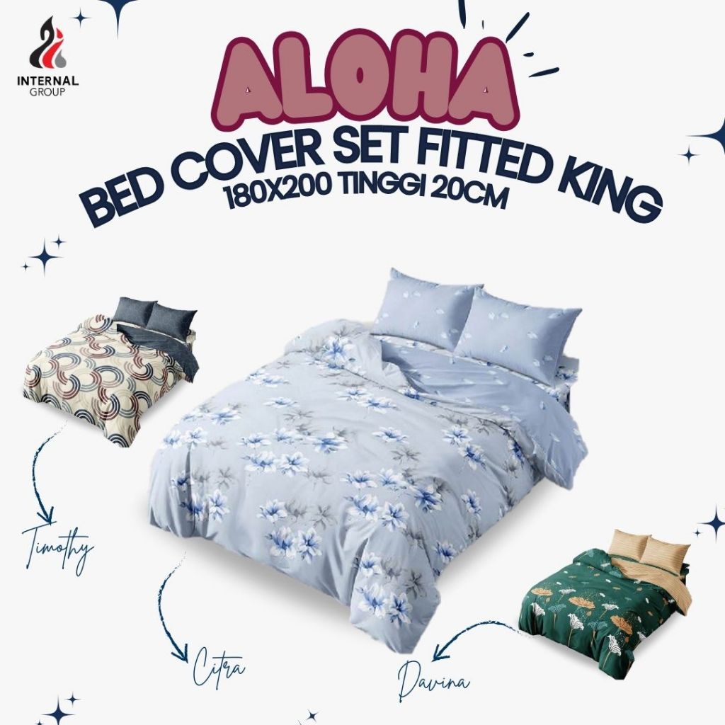 Jual Aloha - Bed Cover SET SPREI FITTED King T20 / T25 (180x200) tinggi ...