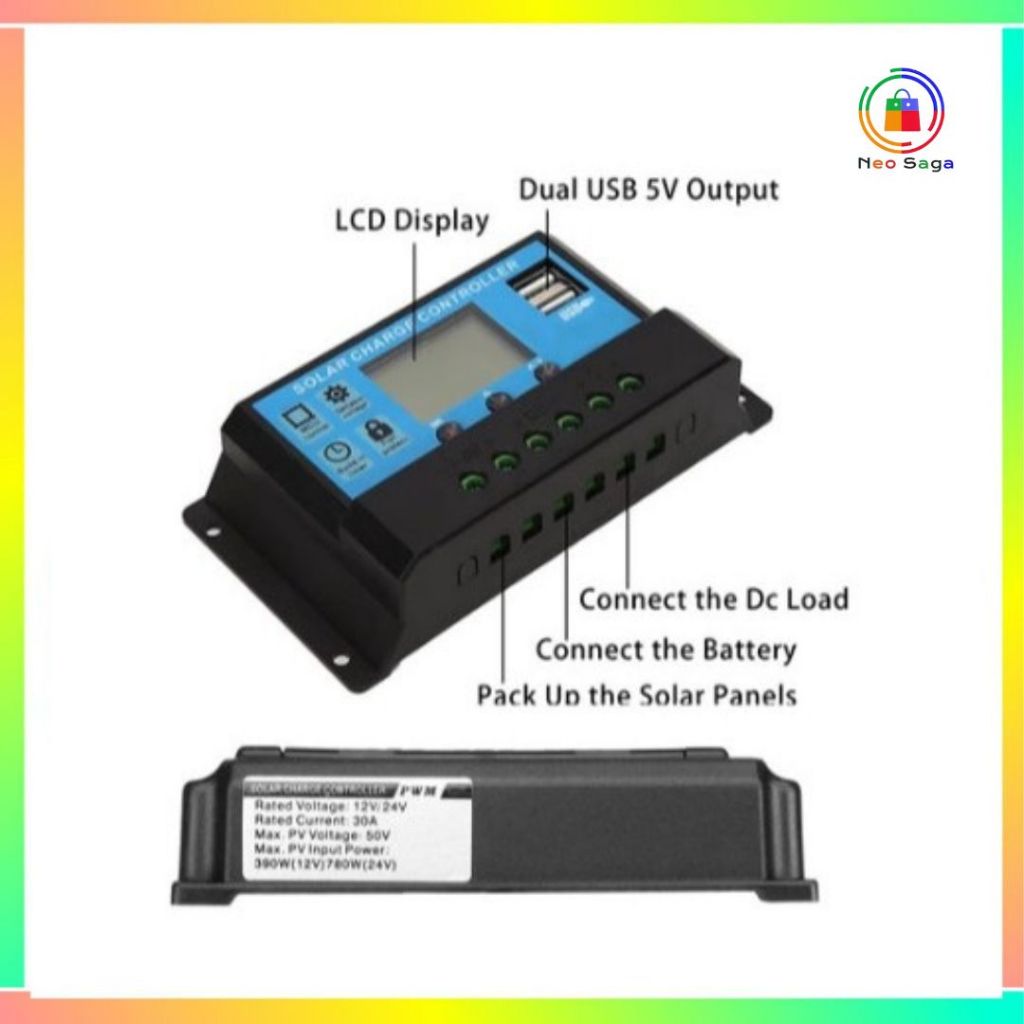 Jual Solar Charge Controller LCD LED Display Solar PWM 12V/24V 10A USB Panel Surya Charge ...