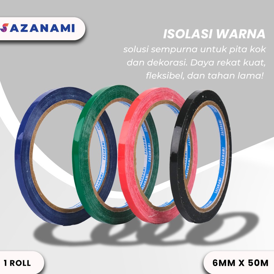Jual 1 ROLL Isolasi warna 6mm x 50m sazanami selotip solasi lakban ...