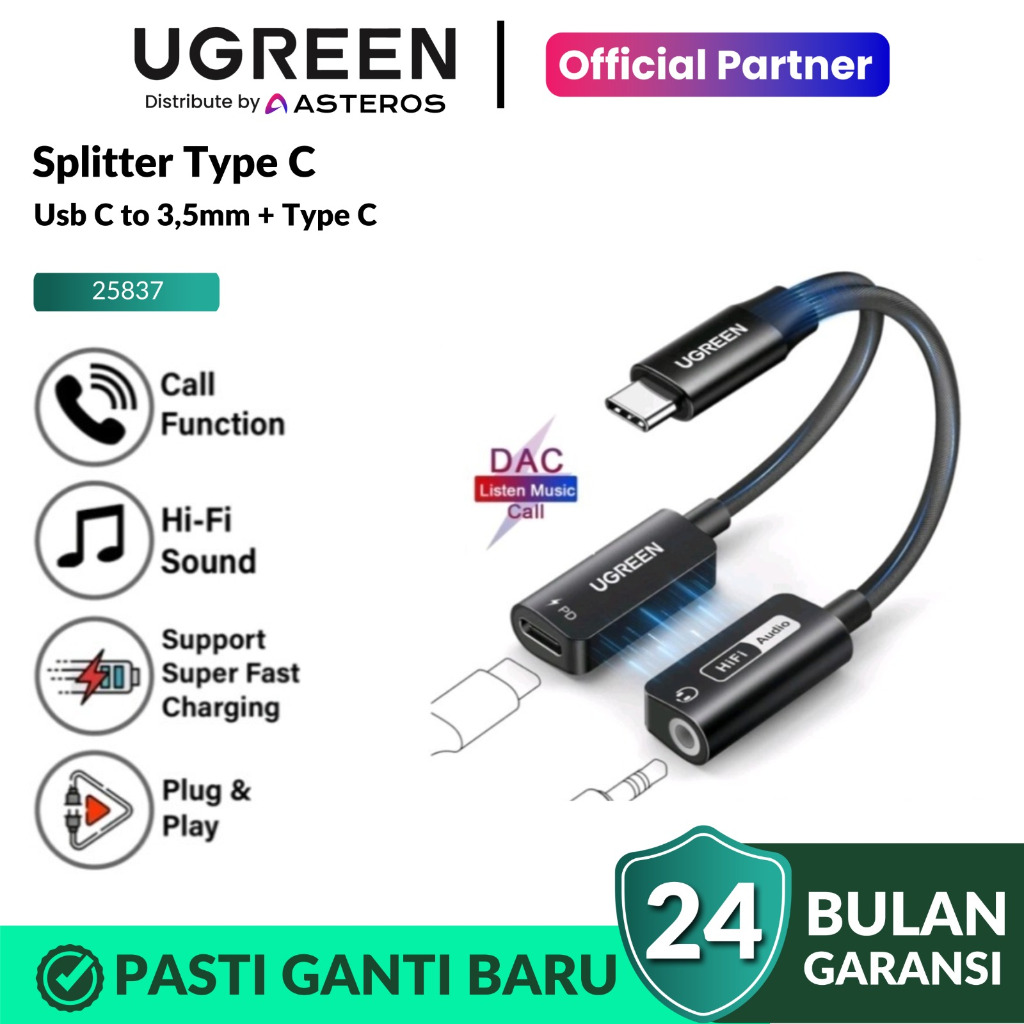 Jual Ugreen 2-1 HI-RES USB-C to 3.5mm Audio Adapter with Power Delivery ...