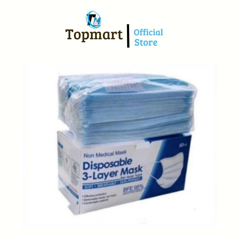 Jual Masker 3 Ply Face Mask Biru 1 Box Isi 50 Pcs | Shopee Indonesia