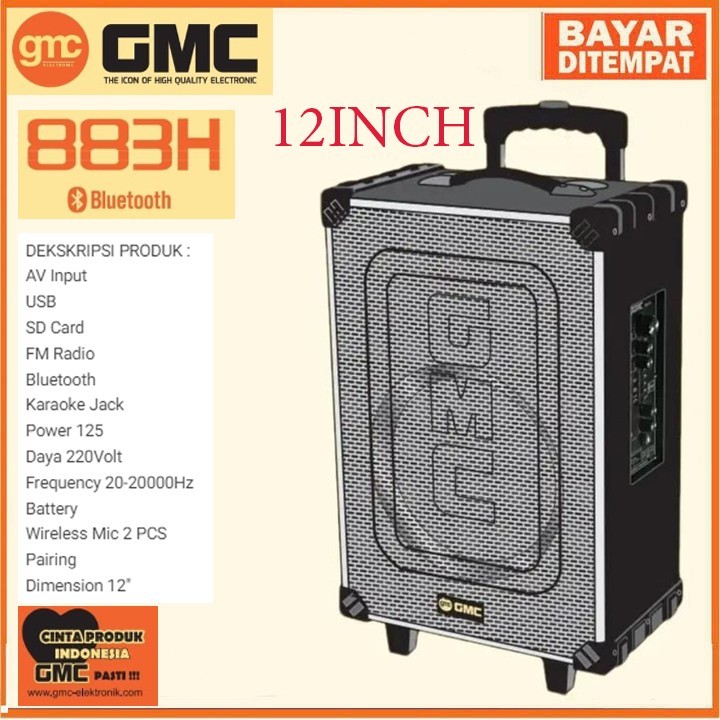 Jual Gmc Speaker Portable 883H 12 Inch Speaker Karaoke Bluetooth mic 2 ...