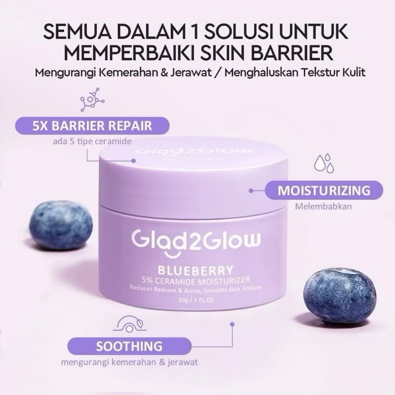 Jual GLAD2GLOW - G2G 5% Blueberry Moisturizer Cream 5x Ceramide Skin ...