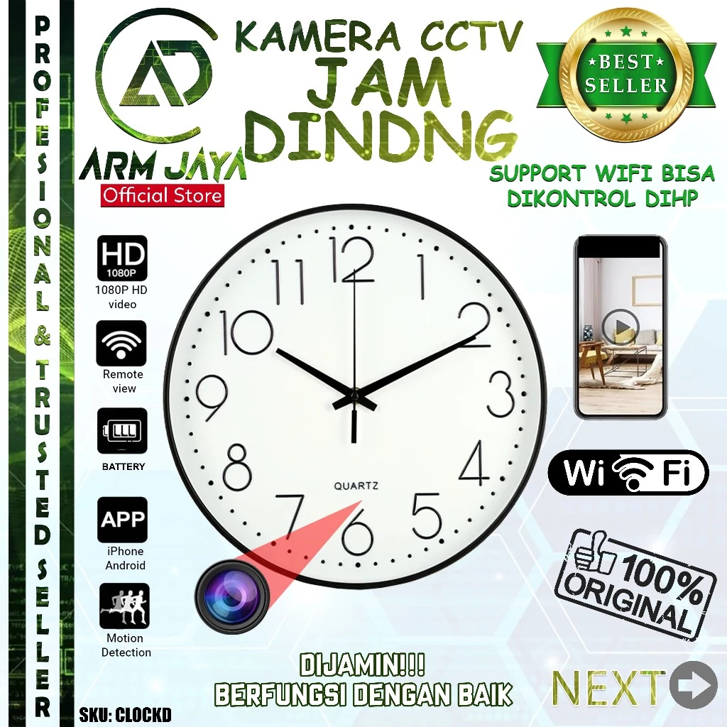Jual Armjaya Kamera CCTV Clock Jam Dinding WiFi 1080P Spy Cam Camera ...