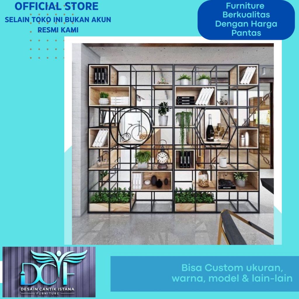 Jual Rak Partisi Sekat Ruangan Tengah Rumah Industrial Minimalis ...