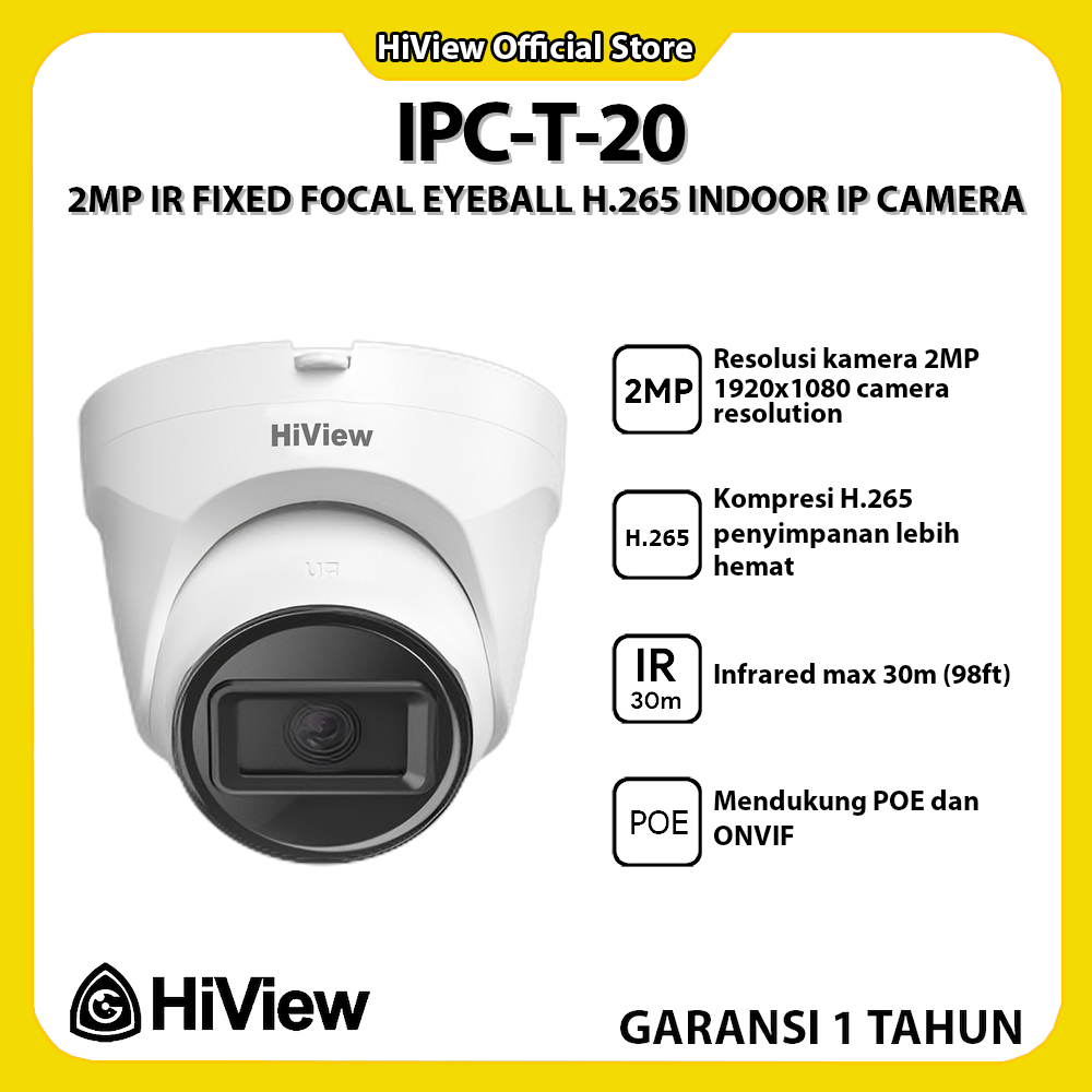 Jual HiView IPC-T-20 2MP IR Fixed Focal Eyeball H.265 Indoor IP Camera | Shopee Indonesia