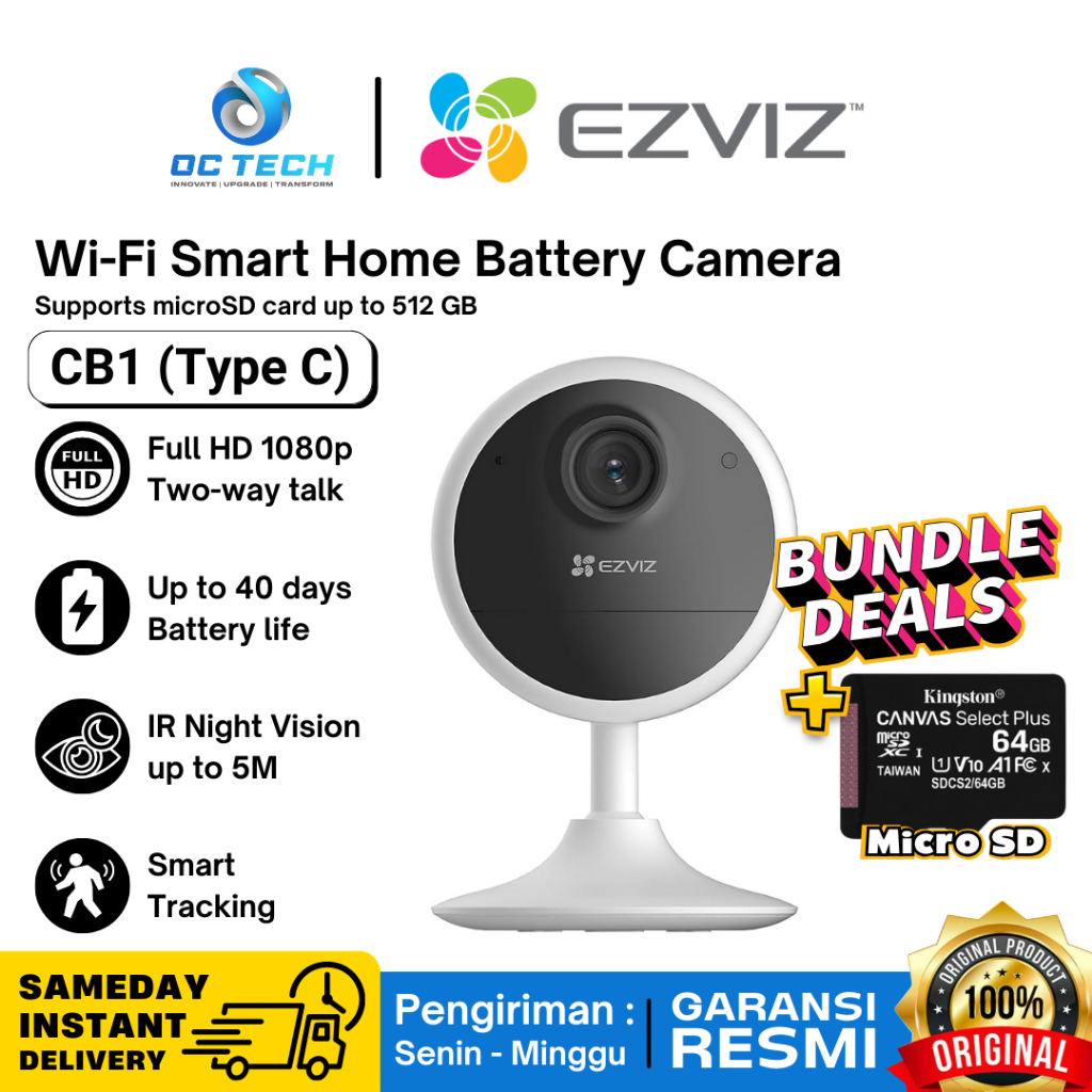 Jual Ezviz CB1 Smart Home WiFi Battery IP Camera CCTV Indoor Type C 2MP ...