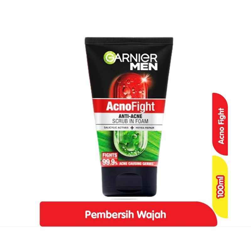 Jual GARNIER MEN Acno Fight Facial Cleanser Anti Acne Scrub in Foam 100 ml | Shopee Indonesia