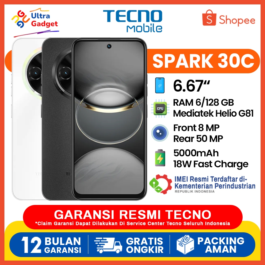Jual Tecno Spark 30C [6GB+128GB] [8GB+256GB] - Garansi Resmi 1 Tahun | Shopee Indonesia