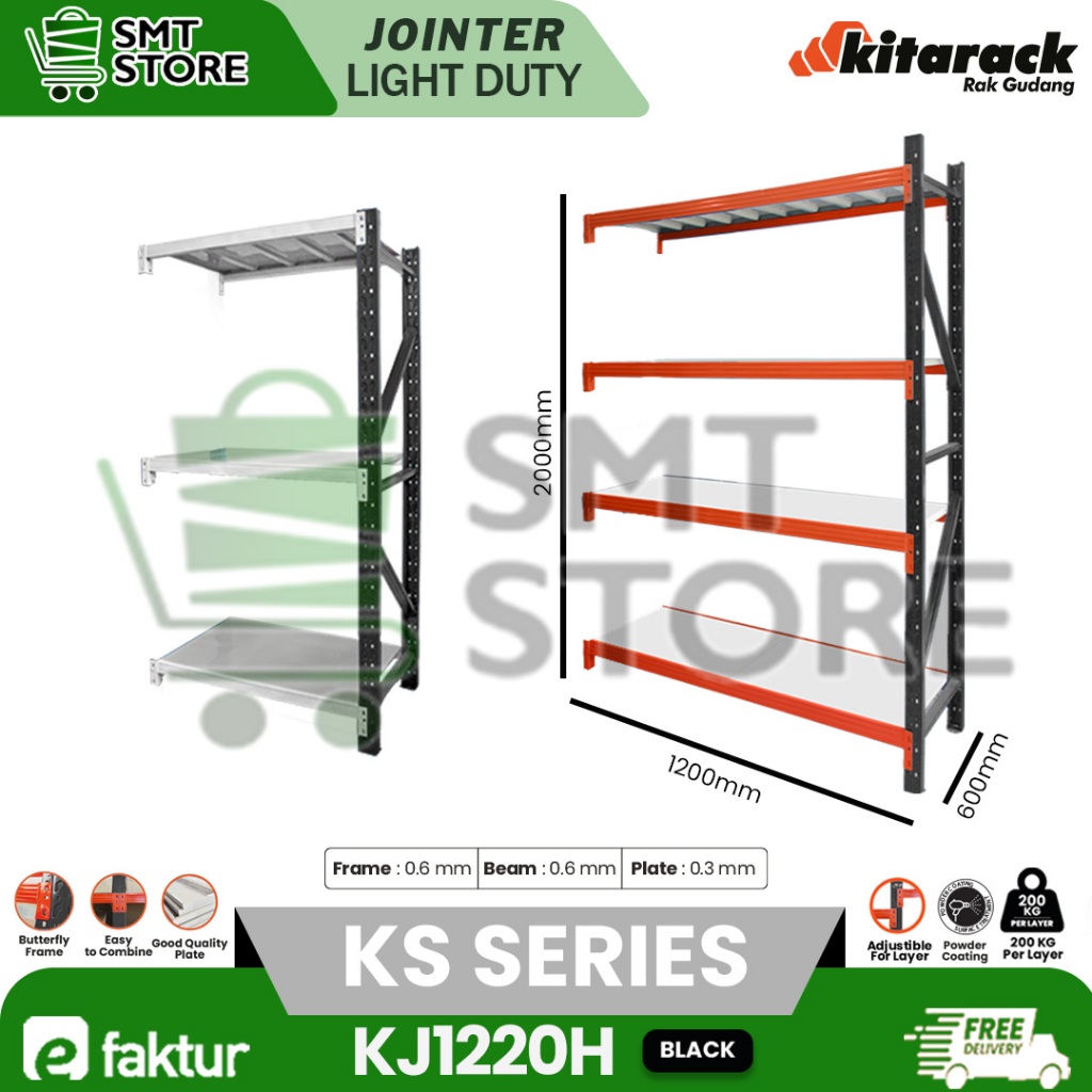 Jual KITARACK Rak Gudang KJ1220 Hitam Series JOINTER Rack 200KG 4 Layer ...