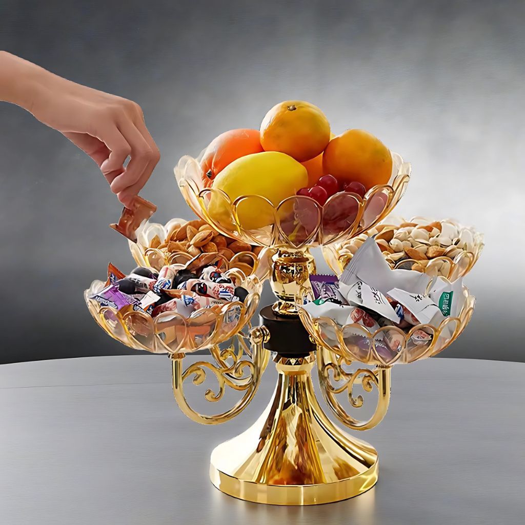 Jual Wadah Buah 2 Tingkat 5IN1 Estetik / Piring Cemilan Bisa Putar 360 ...