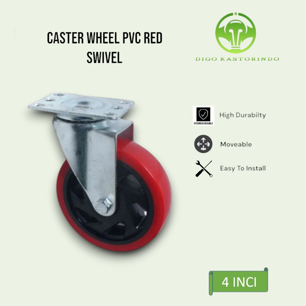 Jual Roda Kastor Merah Plat Tebal Hidup 4 Inci Caster Wheel Swivel ...