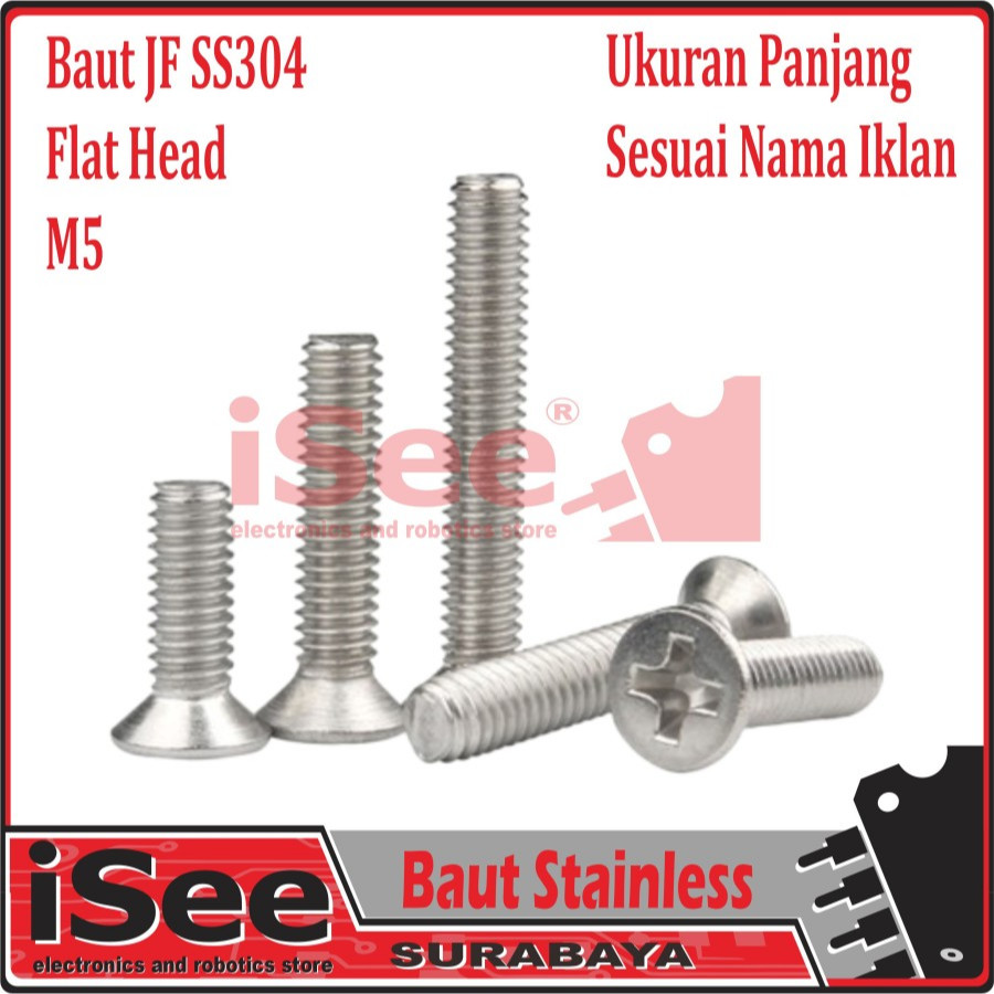 Jual BAUT JF FLAT HEAD Stainless Steel M5 X 50mm screw segitiga baut ...