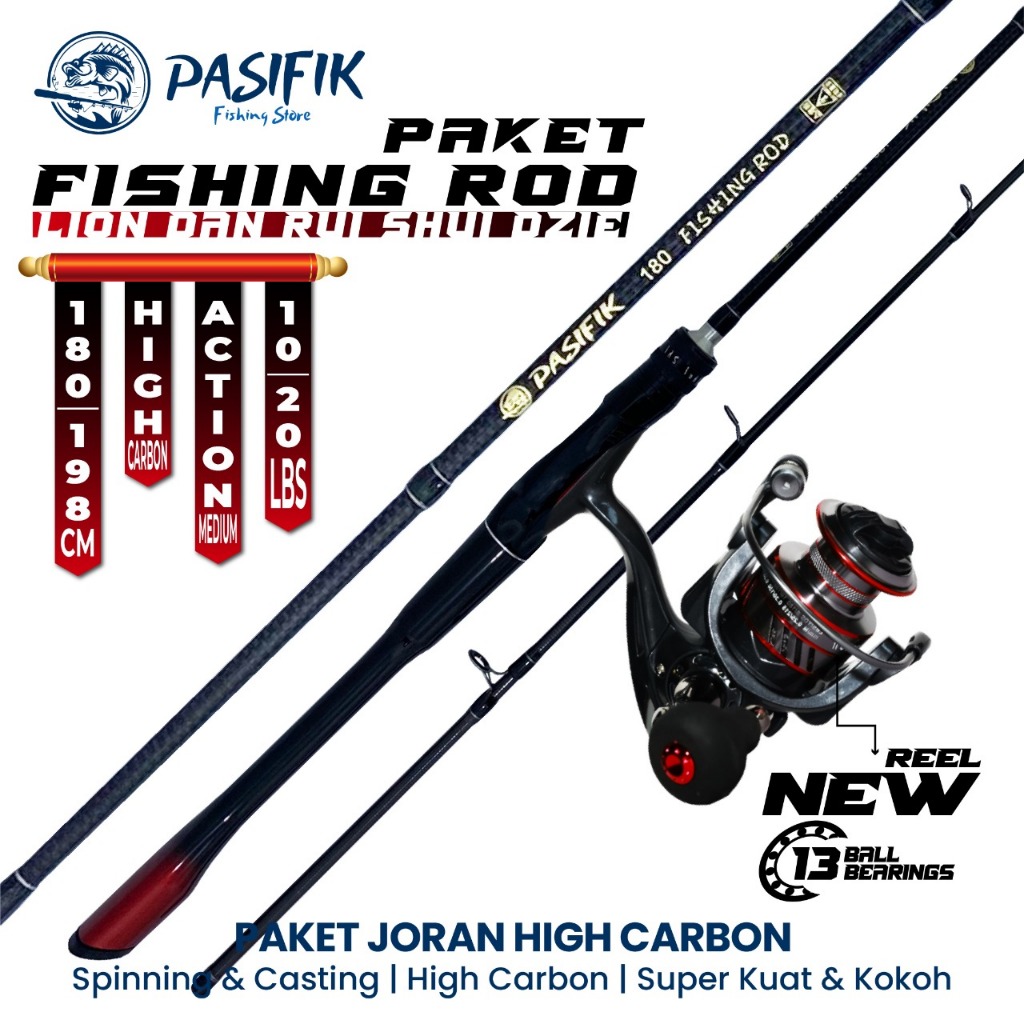 Jual Paket Set Joran Pancing Red Spinning Fishing Rod High Carbon 10 ...