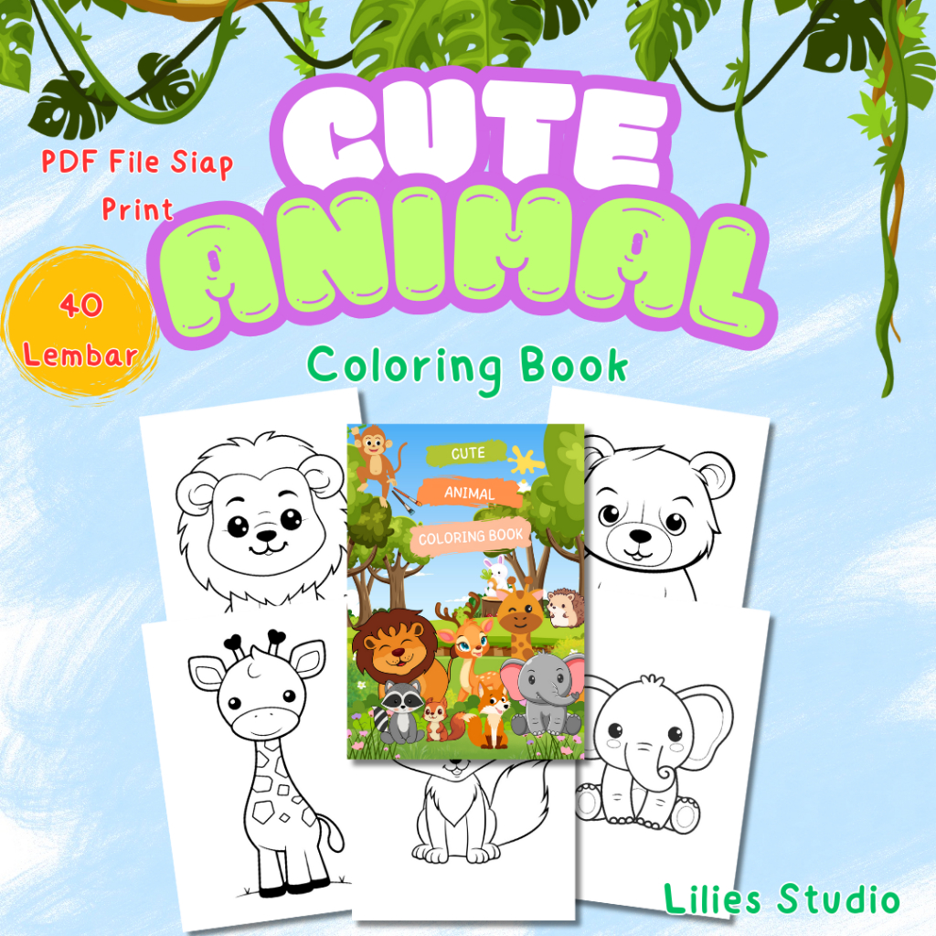 Jual 40 Lembar Printable Cute Animal Coloring Book | Shopee Indonesia