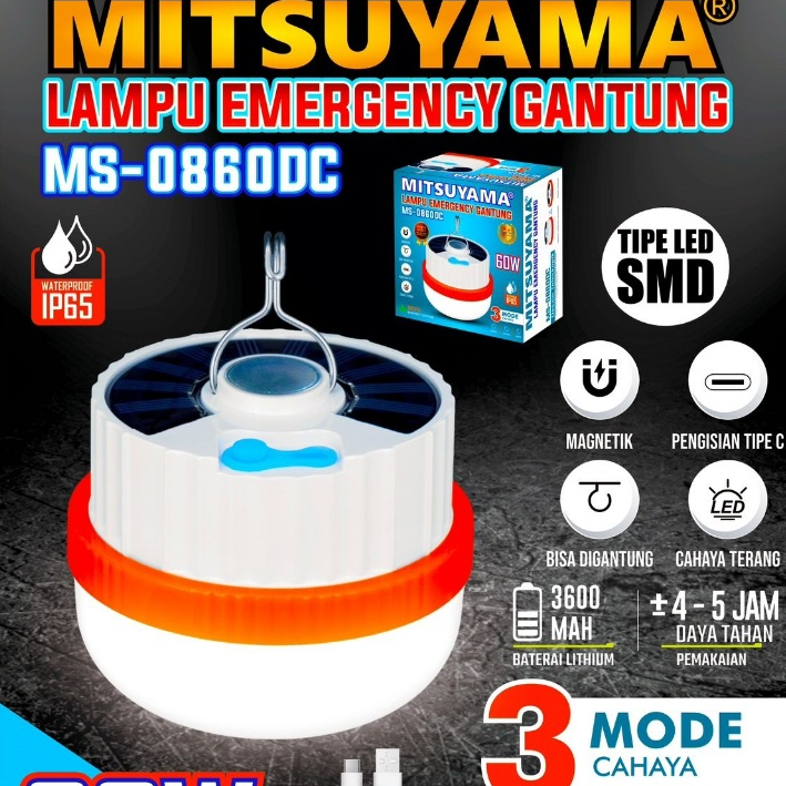 Jual LAMPU EMERGENCY GANTUNG 60W MITSUYAMA MS-0860DC - MULTIFUNGSI - SOLAR CELL - MAGNETIK ...