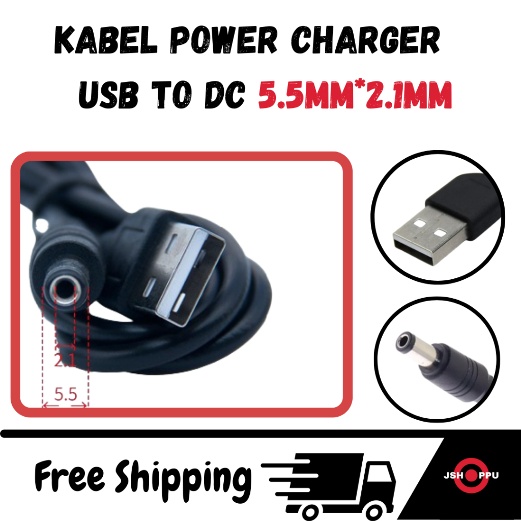 Jual Kabel bulat usb colokan besar converter to Jack DC 5.5mm x 2.1mm bulat 5V untuk Charger ...
