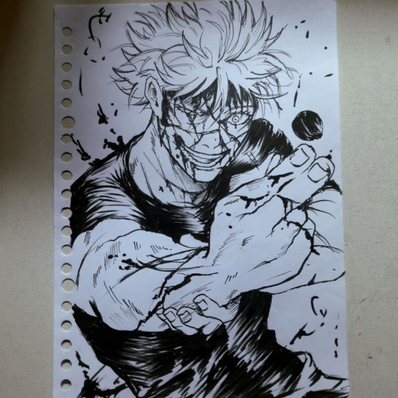 Jual gambar sketsa gojo satoru drawing pen A5 | Shopee Indonesia