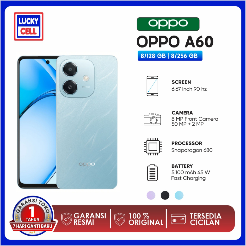 Jual OPPO A60 NFC 8/256GB 8/128GB ( +8GB Extended Ram ) Garansi Resmi ...
