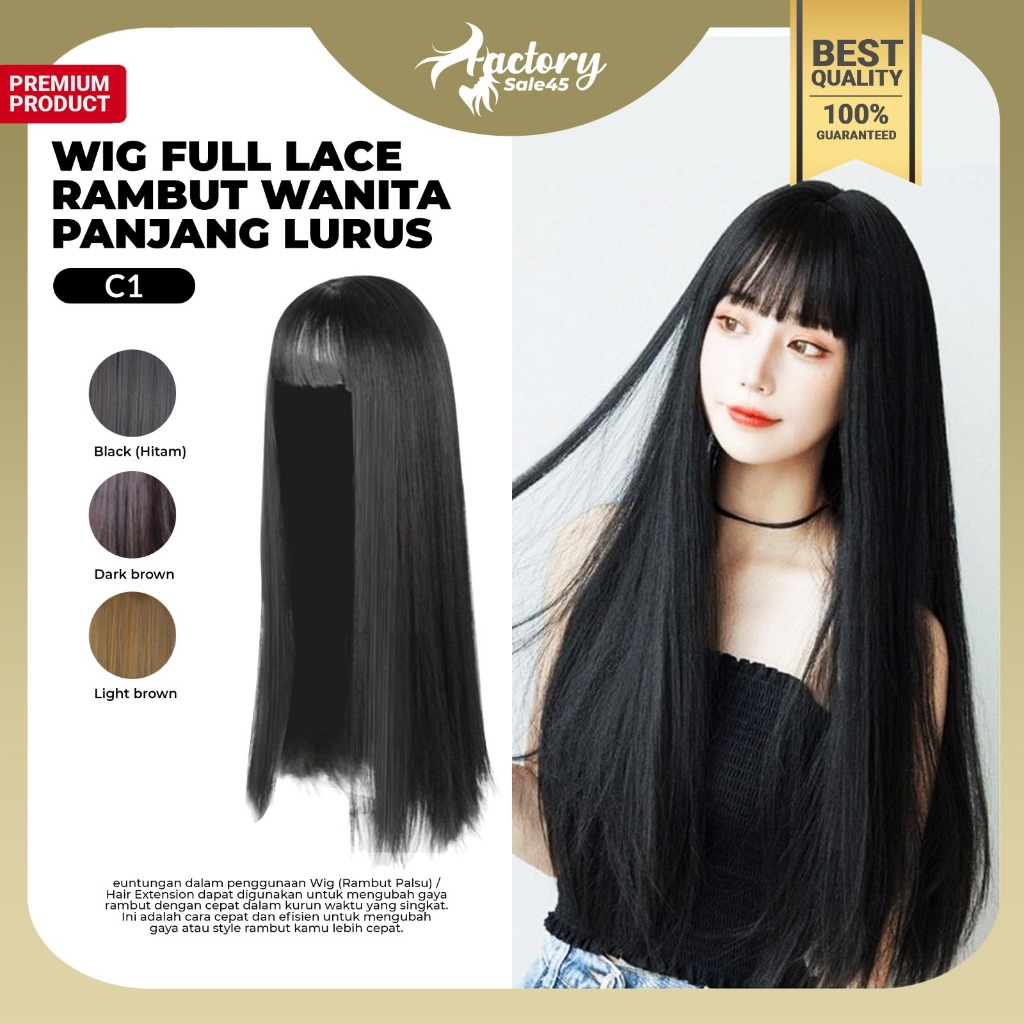 Jual Wig Full Lace Rambut Wanita Panjang Lurus Mid-hair / Wig Long ...