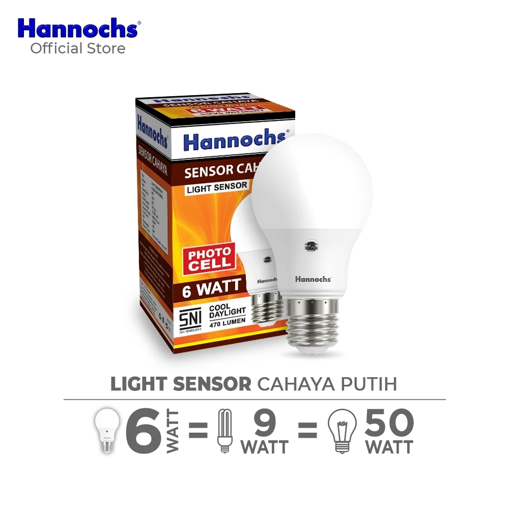 Jual Bohlam LED Hannochs Light Sensor 6W/ 9W/ 11W / Sensor Cahaya / Photocell / Teras / Taman ...