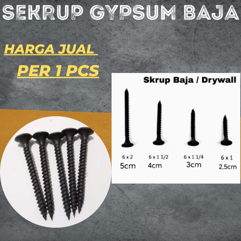 Jual SEKRUP GYPSUM BAJA - HARGA PER 1 PCS - BAUT SKRUP KAYU DRYWALL SCREW BLACK / R O | Shopee ...
