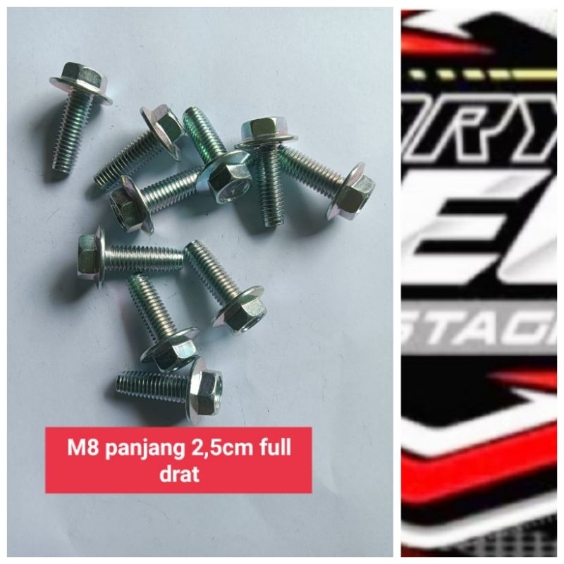 Jual baut Flange bolt m8 panjang 2,5cm full drat | Shopee Indonesia