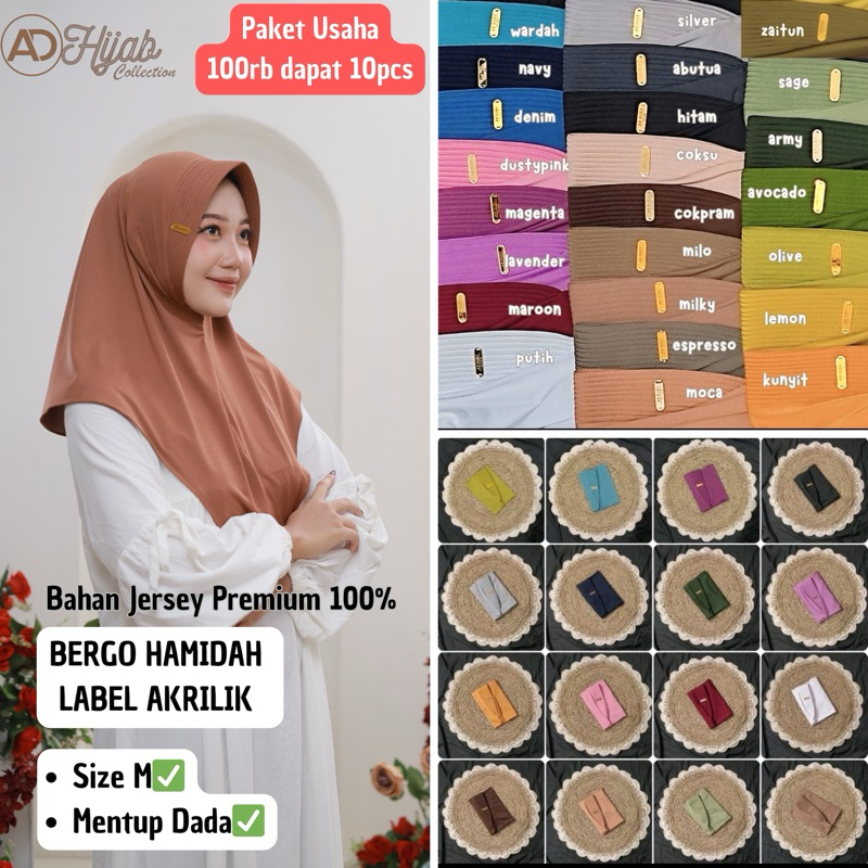 Jual (PROMO Jilbab 10Pcs 100rb) Jilbab Bergo Hamidah Size M Rossa Hijab Label Akrilik Gold ...