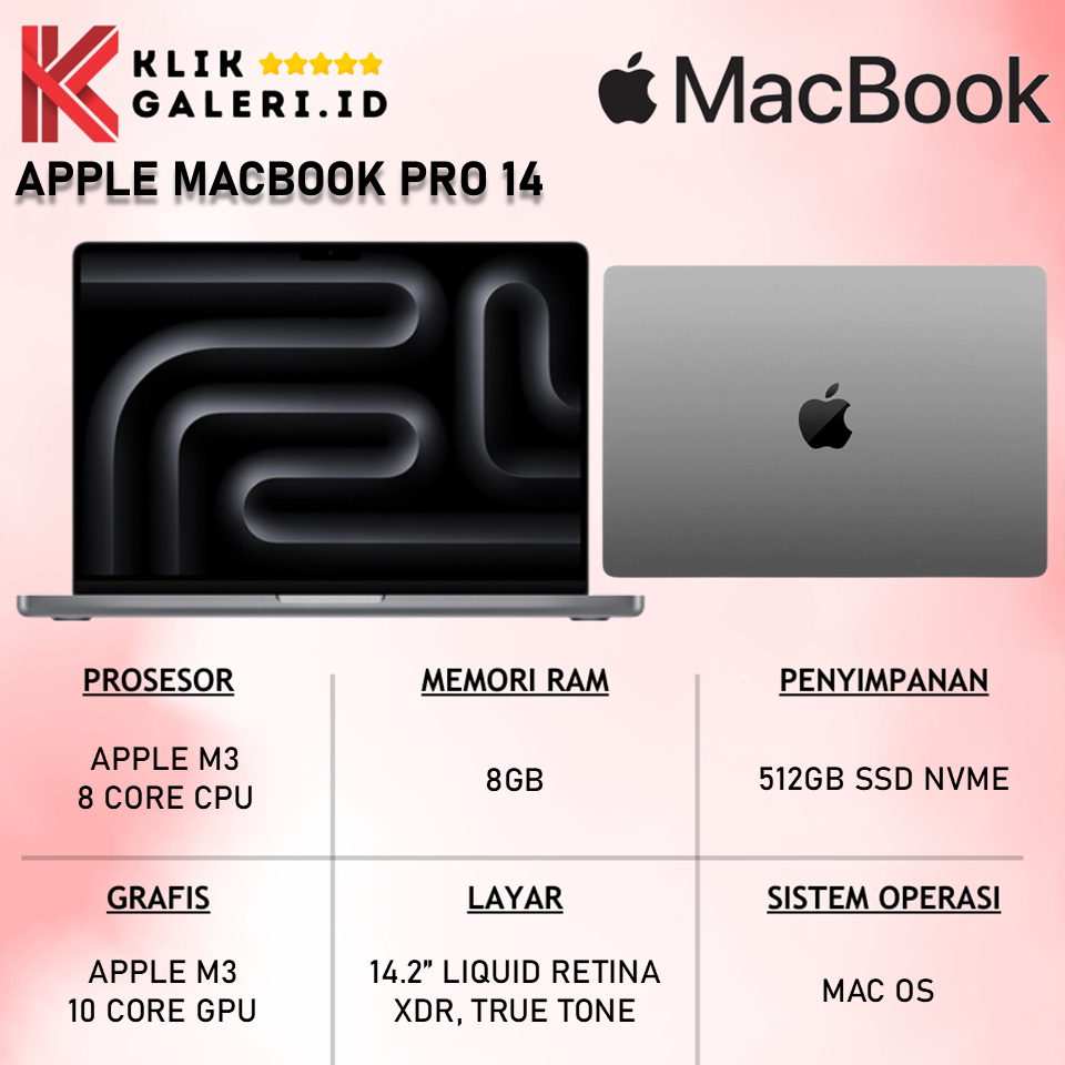 Jual Apple Macbook Pro 14 MTL73 M3 8GB 512GB SSD Layar 14.2 Inch Ex ...