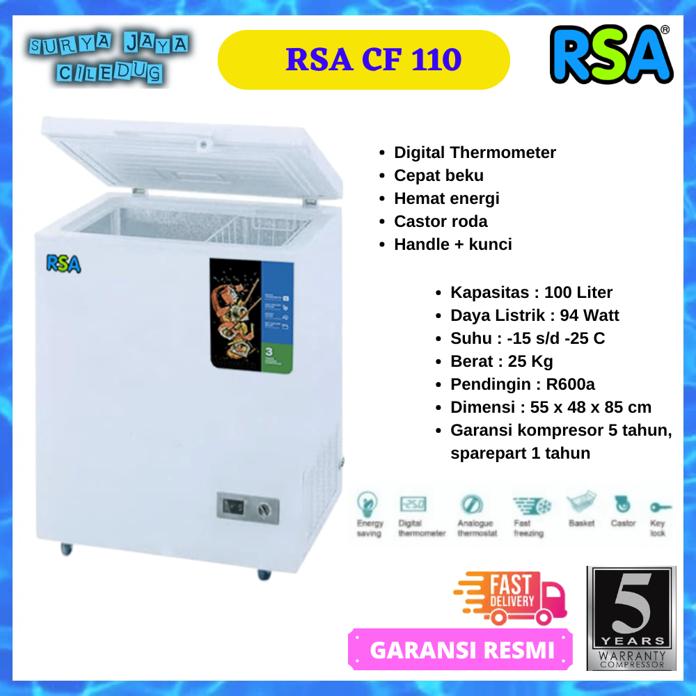 Jual CHEST FREEZER RSA CF110 , CF 110 FREEZER BOX KAPASITAS 100 LITER ...