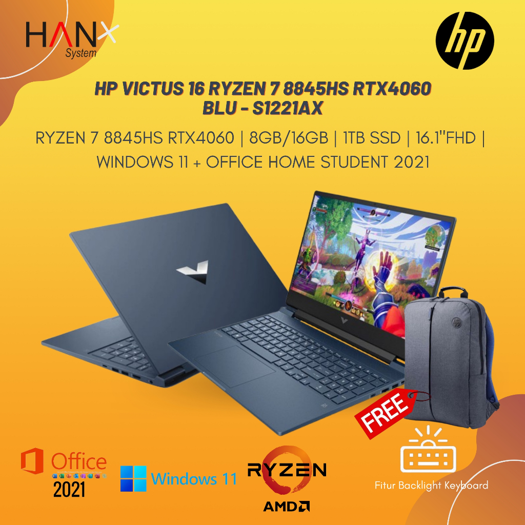 Jual HP VICTUS 16 RYZEN 7 8845HS RTX4060 8GB/ 16GB 1TB W11+OHS 16.1FHD ...