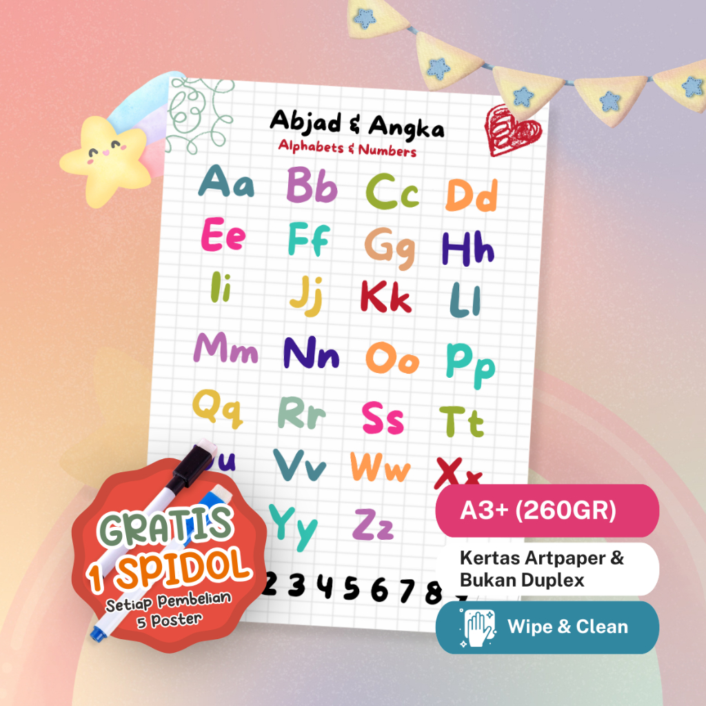 Jual POSTER LAMINASI Alphabet & Number / Poster Angka Huruf / Poster ...